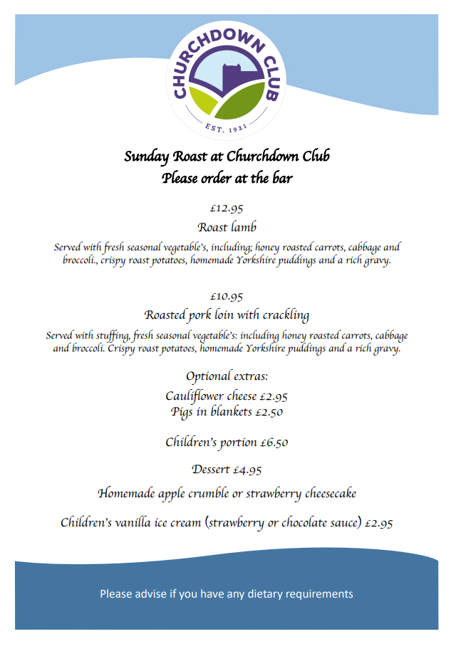 Menus | Churchdown Club